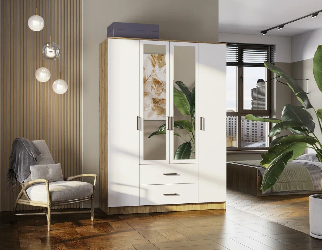 Купить Шкаф 4 х створчатый Евро ШК 12 Белый Крафт Bts в Минске