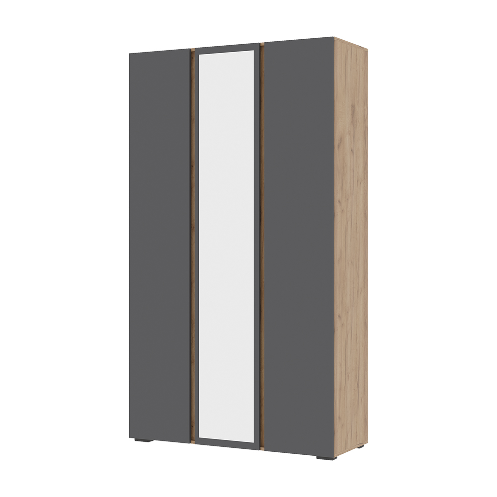 Купить Шкаф 3х створчатый с зеркалом Хелен ШК 02 Графит серый Дуб крафт золотой Стендмебель