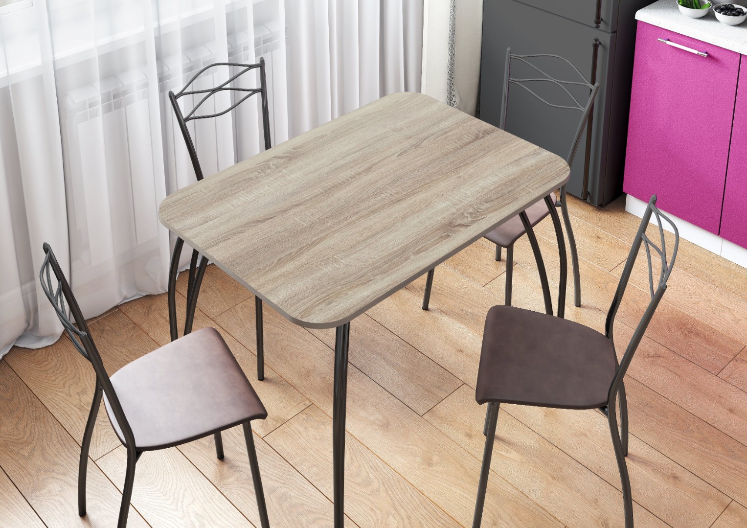 Купить Стол кухонный прямоугольный - Дуб Сонома (Опора чёрная) в Минске